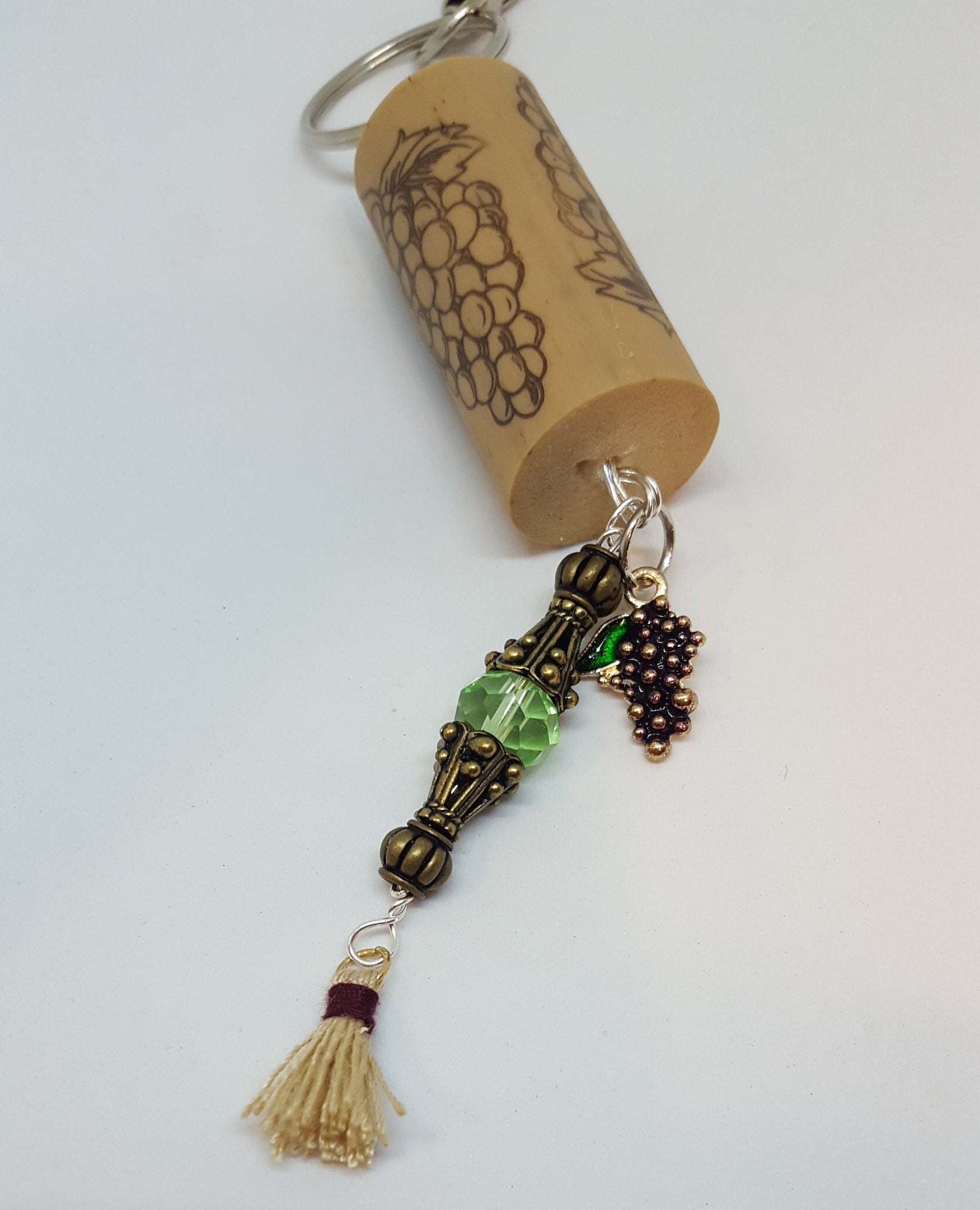 Wine Cork Key Ring With Grape Charm - Etsy