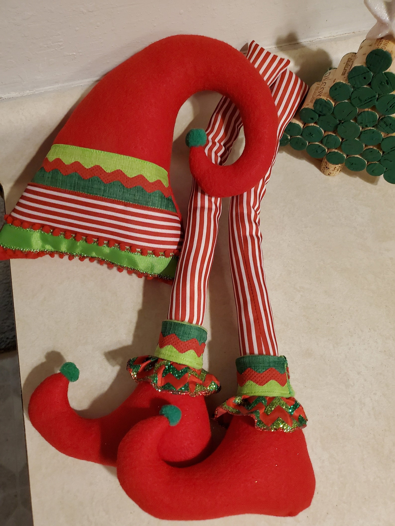 Elf Hat and Legs Wreath Attachments, ZIG ZAG Red Striped Elf Legs ...