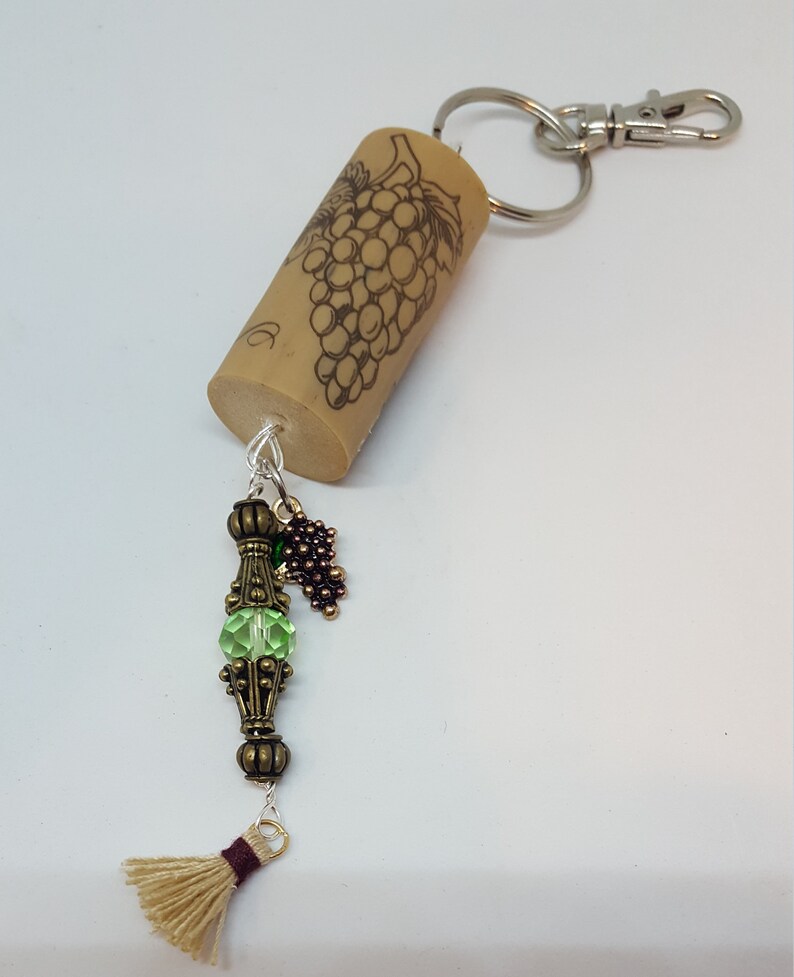 Wine Cork Key Ring With Grape Charm - Etsy