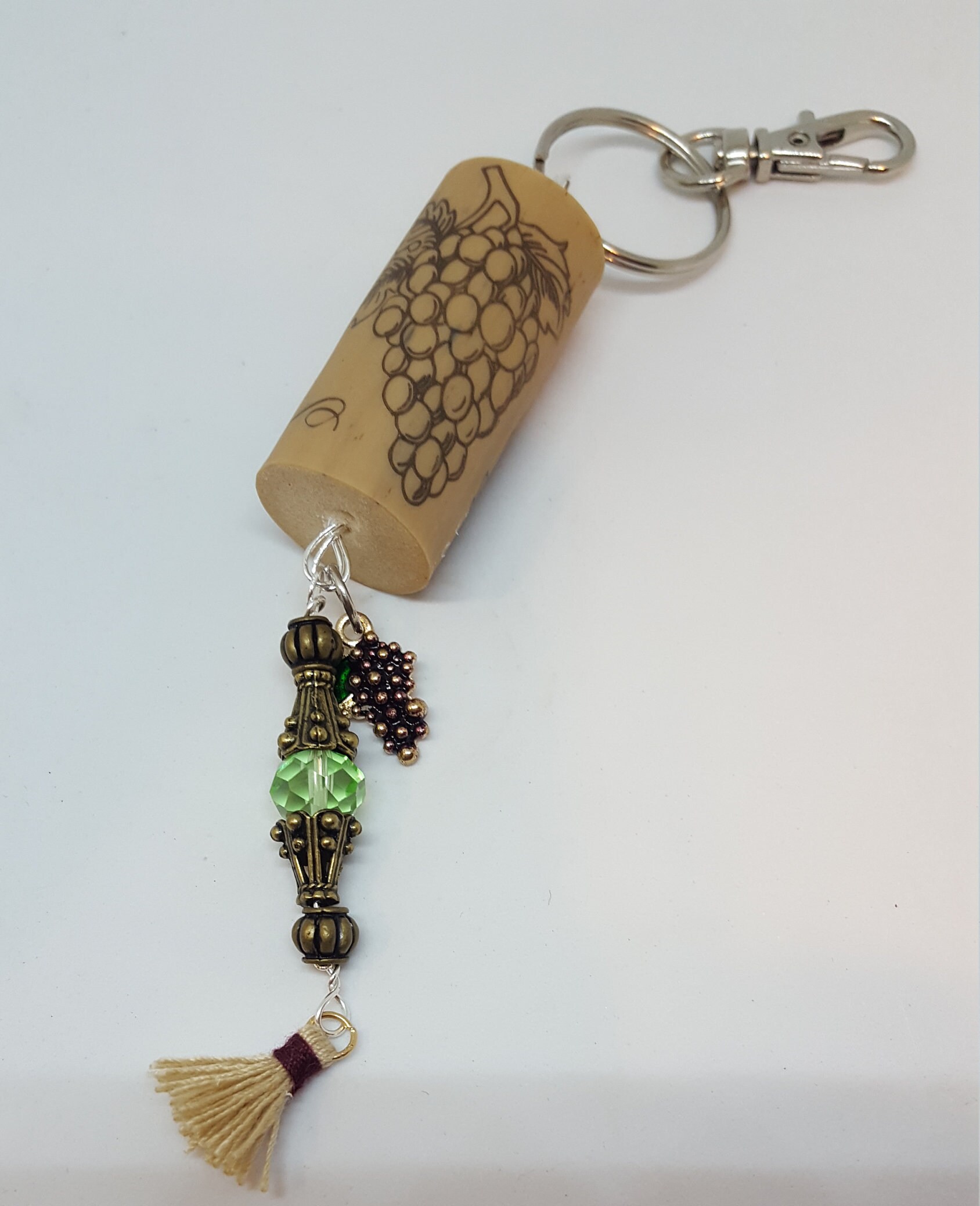 Wine Cork Key Ring With Grape Charm | Etsy