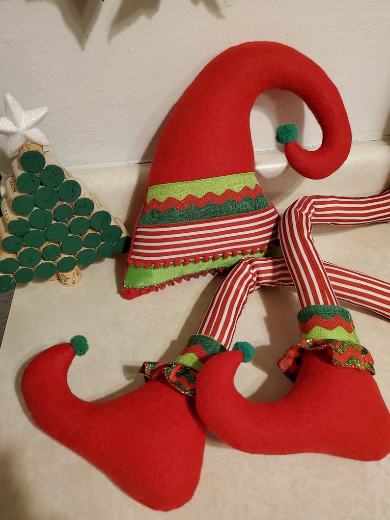 Elf Hat and Legs Wreath Attachments ZIG ZAG Red Striped Elf - Etsy