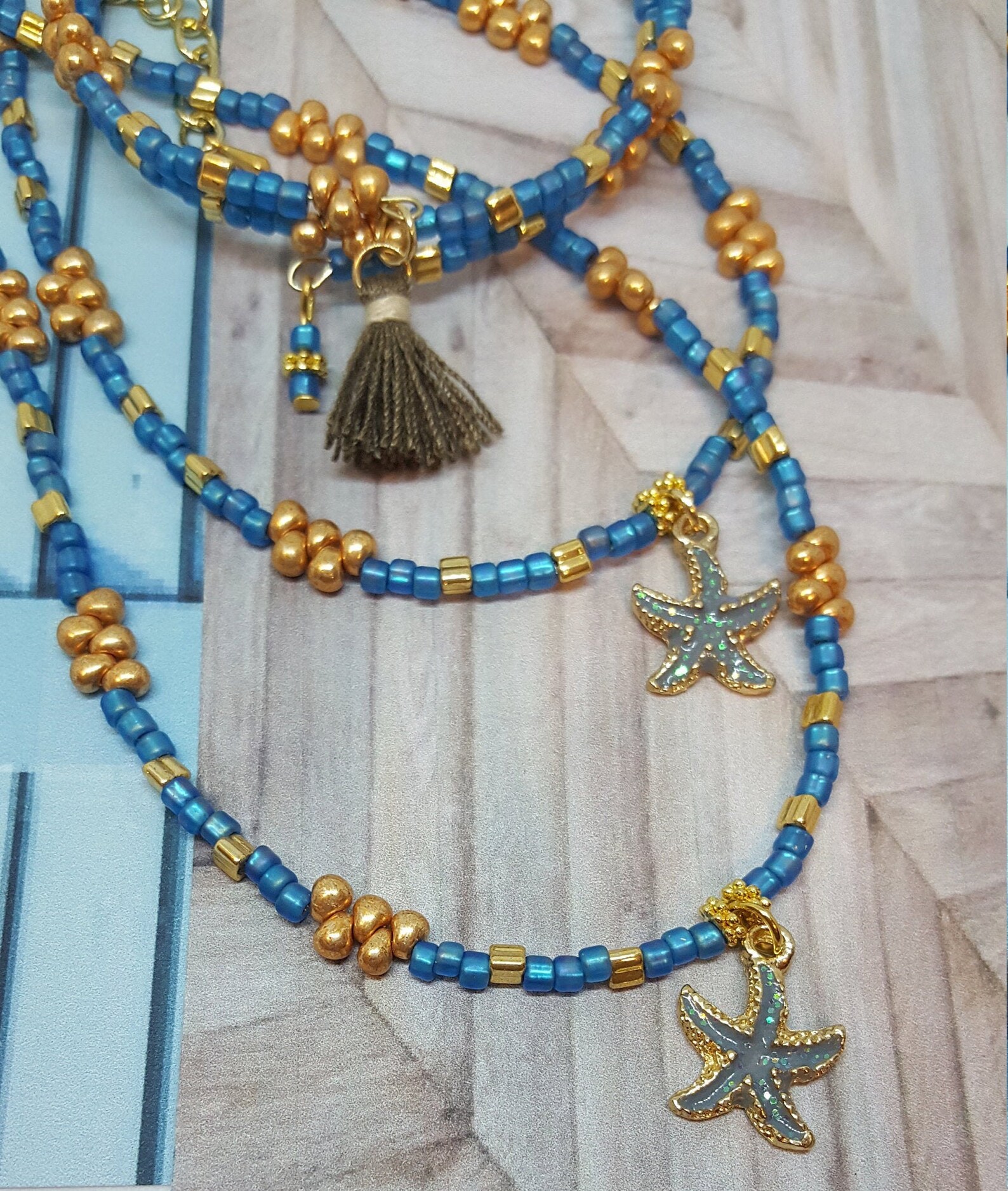 Boho Jewelry Set Blue and Gold Beach Jewelry - Etsy