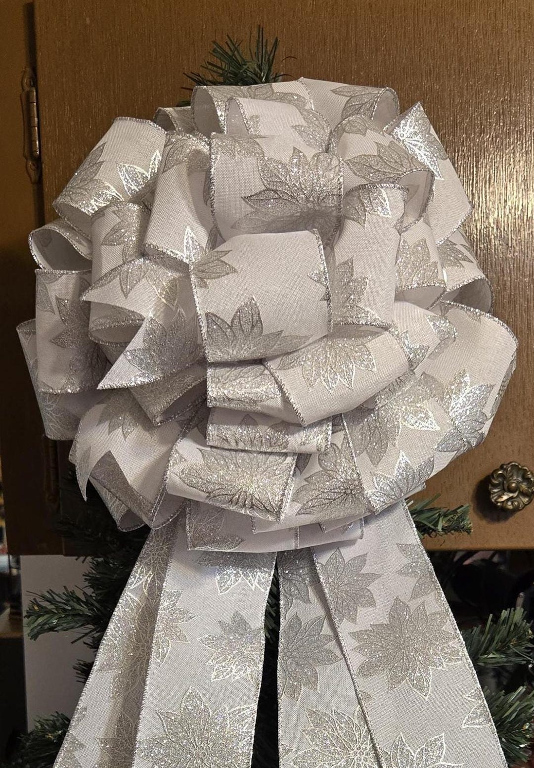 White Poinsettia Tree Top Bow With Tails, Tree Top Bow, Christmas Tree ...