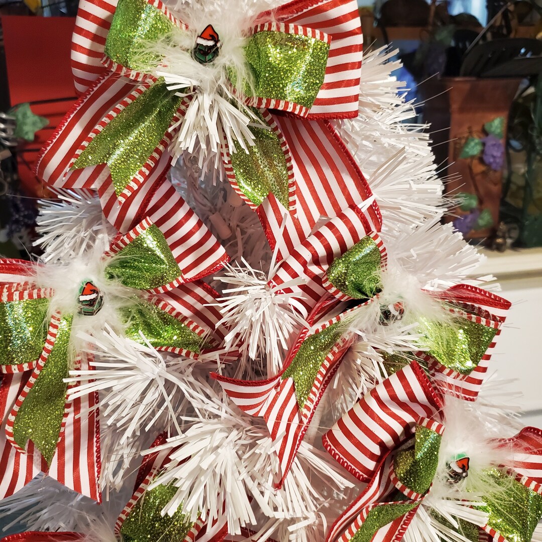 Christmas Tree Bow (set of 5) Lime Green and Red Striped 3 -D Tree Bows ...
