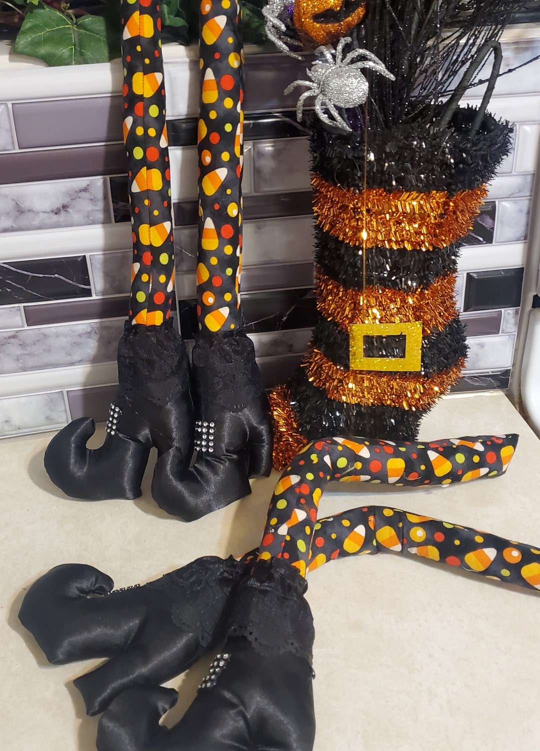 Candy Corn Witch Legs, Witch Wreath Attachment, Witch Legs for Wreaths ...