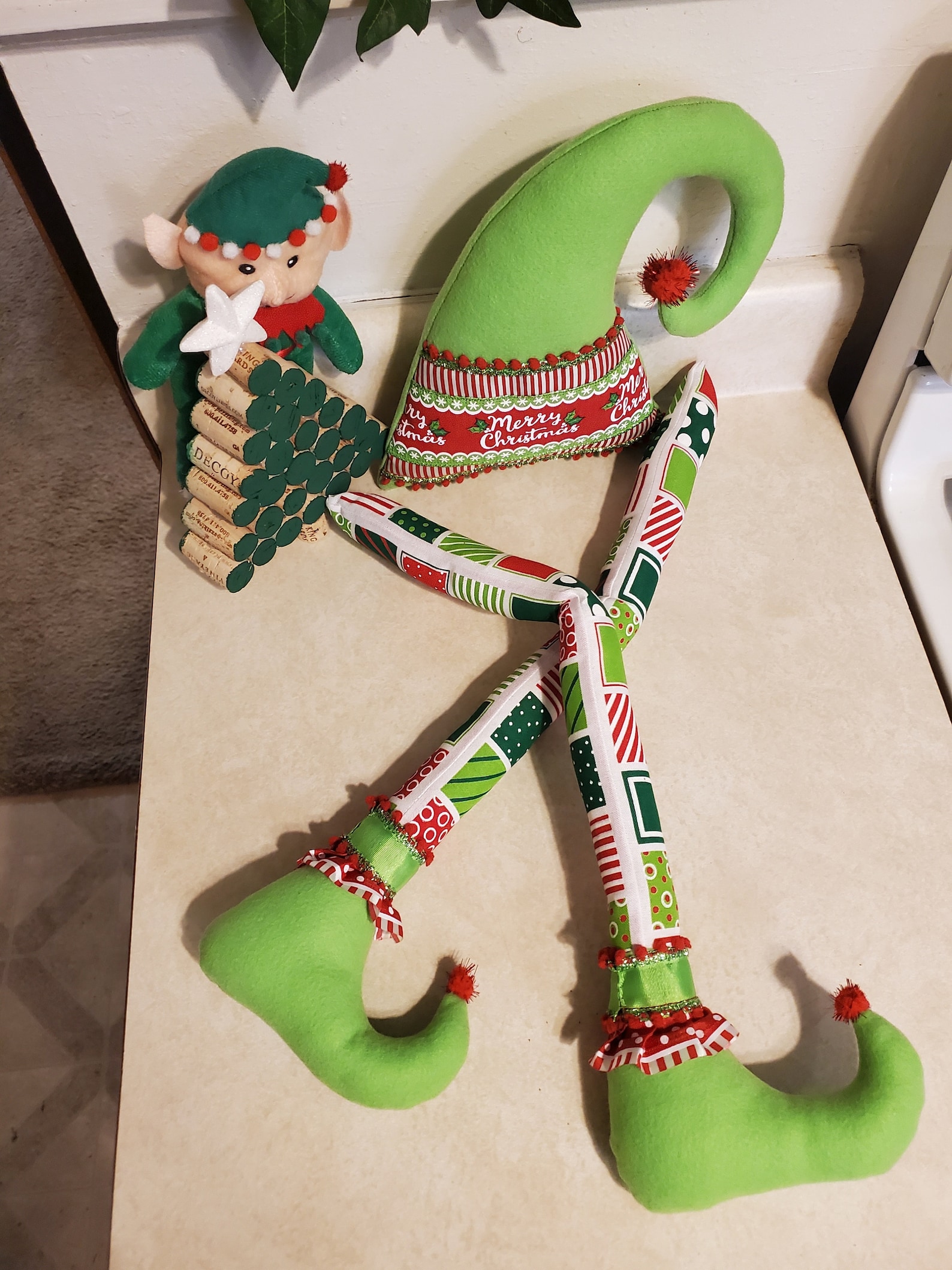 Handmade Christmas Elf Hat and Legs Wreath Attachment, Poseable Holiday ...