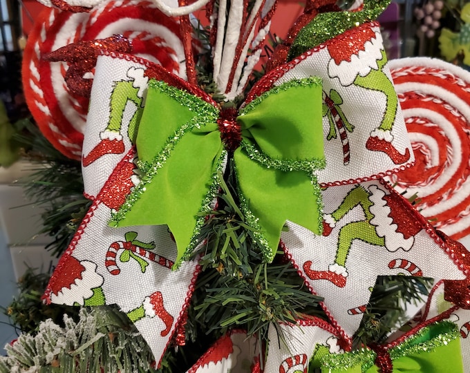 Green Monster Christmas Tree Bows Set Of 10 Bows Green Elf Lime