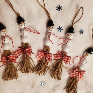 Handmade Beaded Christmas Ornaments (set of 5) Beaded Snowman Tree ...