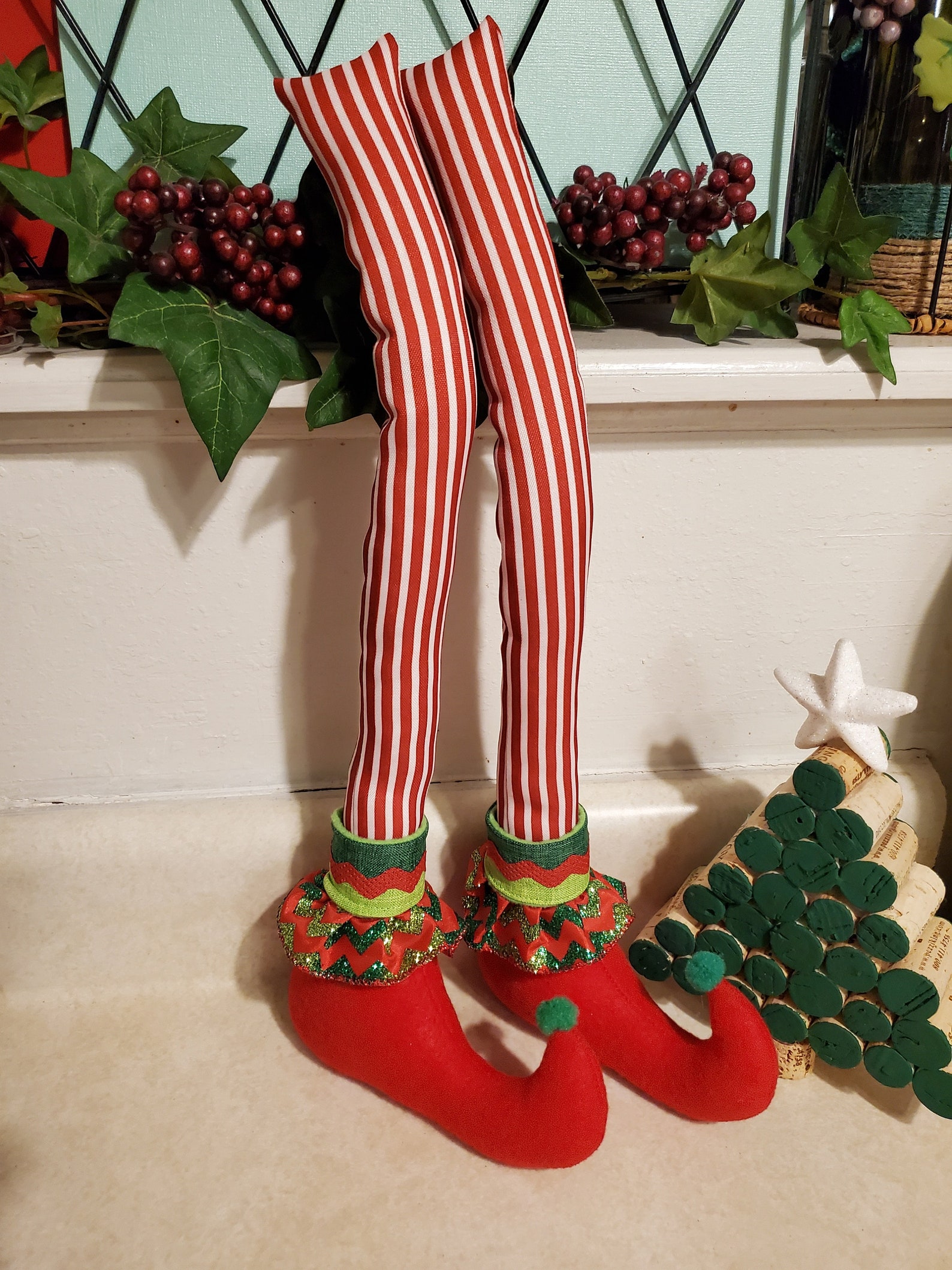Elf Hat and Legs Wreath Attachments, ZIG ZAG Red Striped Elf Legs ...