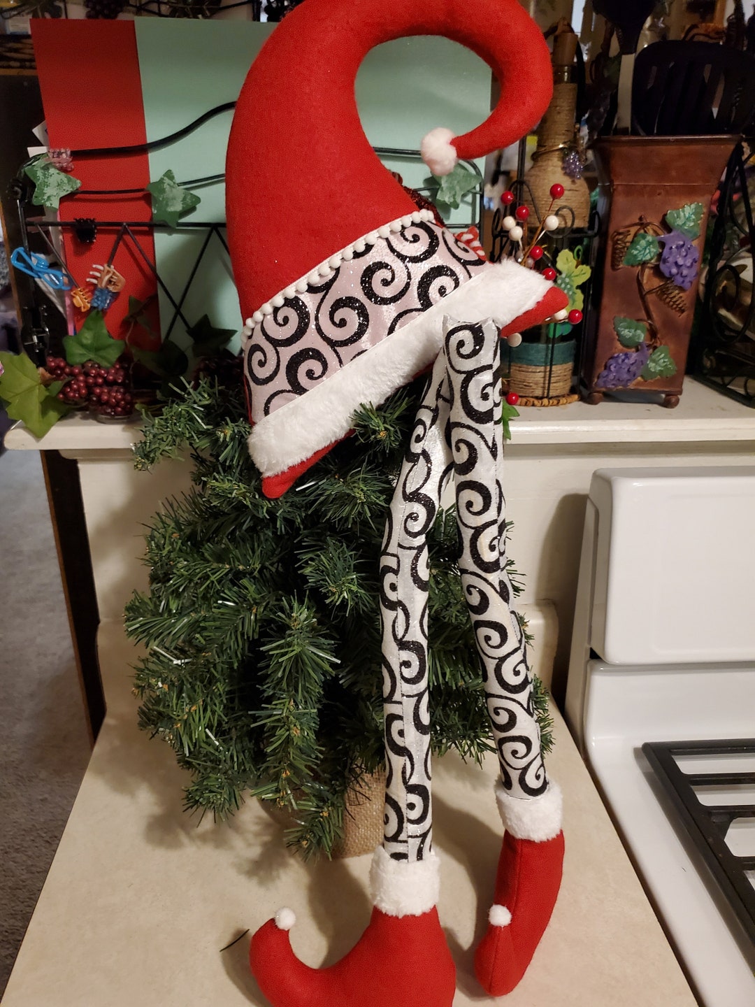 Elf Hat and Legs Wreath Attachments, Glitter Swirl Elf Legs, Poseable ...