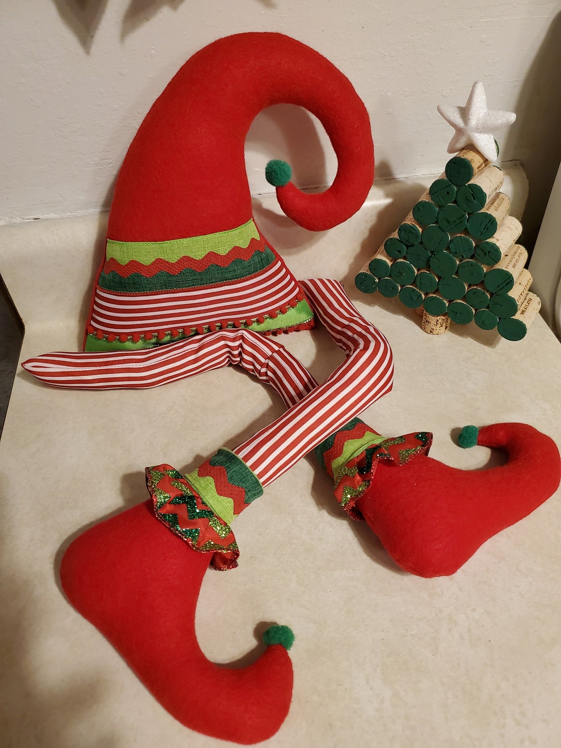 Elf Hat and Legs Wreath Attachments ZIG ZAG Red Striped Elf - Etsy