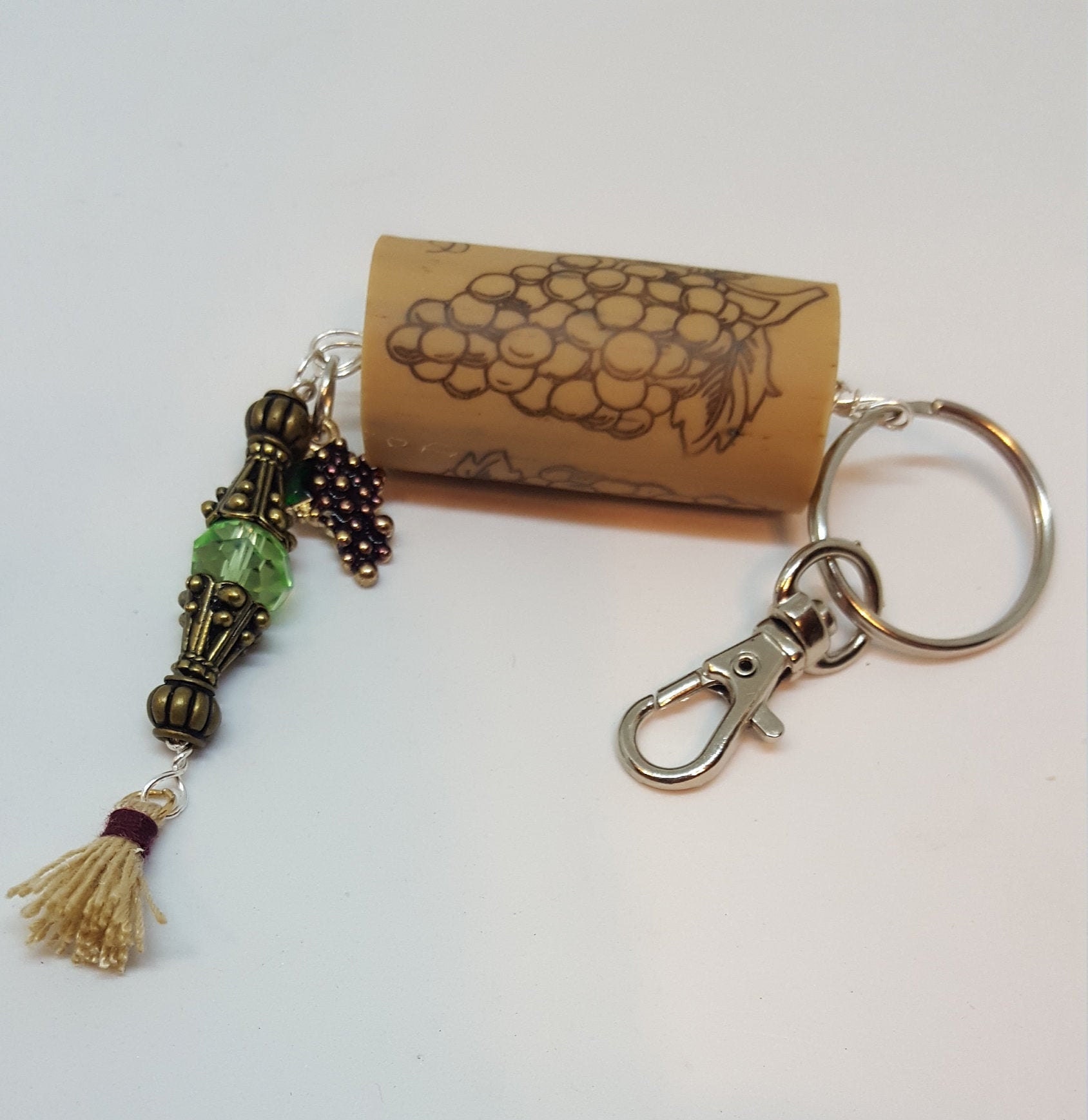 Wine Cork Key Ring With Grape Charm | Etsy