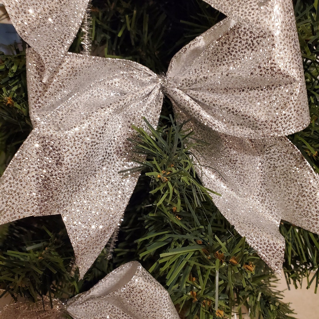 Christmas Tree Bows, Set of 10 Silver GLITTER Bows - Etsy