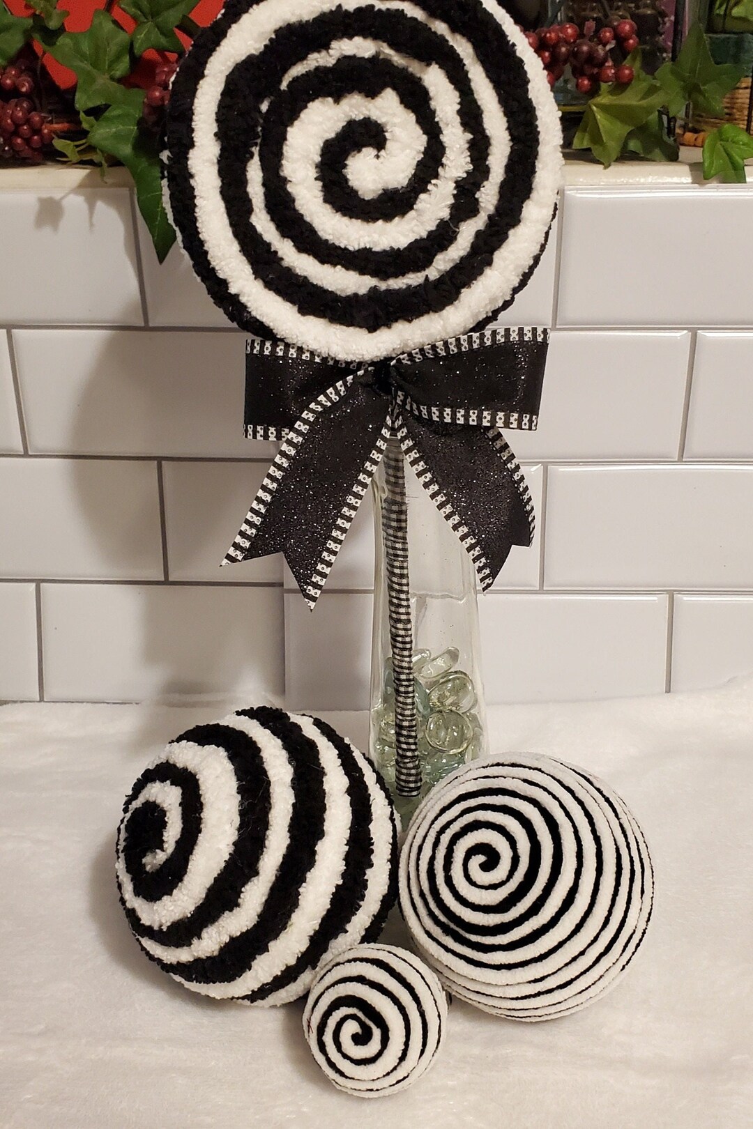 Lollipop Decor, Faux Lollipops, Black and White Lollipops, Holiday ...