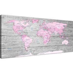 Map of the World Grey Canvas Wall Art Print - Etsy