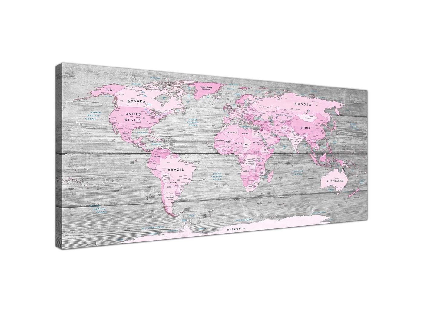 Map of the World Grey Canvas Wall Art Print | Etsy