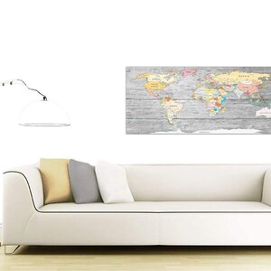 Map of the World Grey Canvas Wall Art Print - Etsy UK