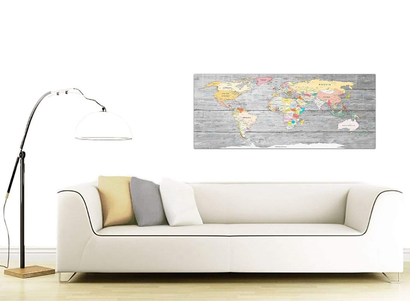 Map of the World Grey Canvas Wall Art Print - Etsy UK