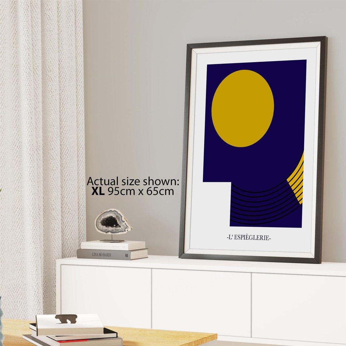 Abstract Navy Blue Yellow Geometric Framed Wall Art Print | Etsy