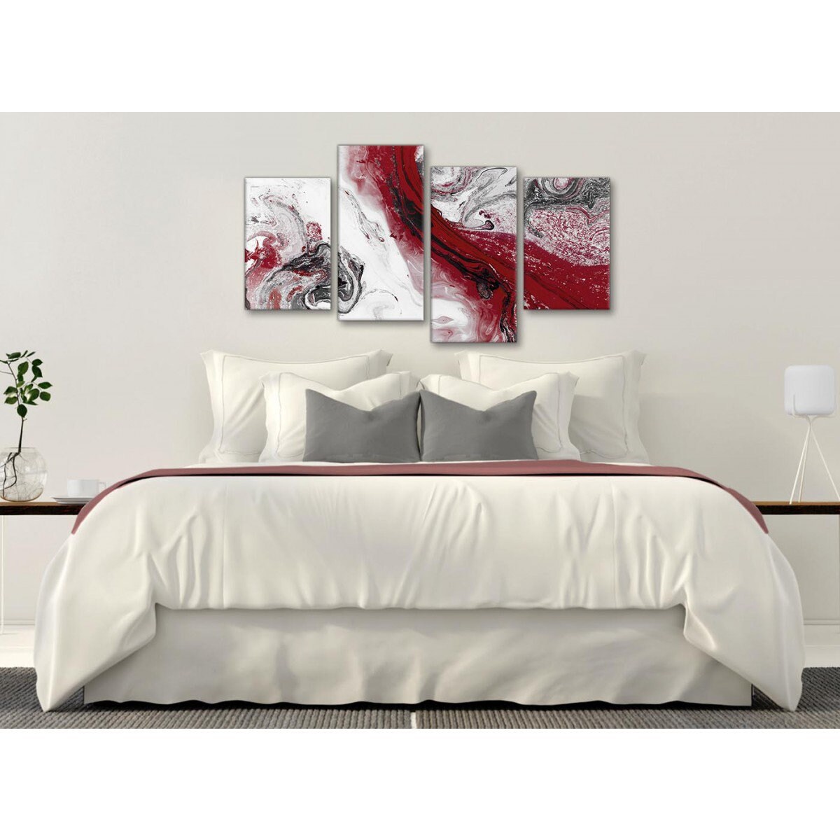 Red and Grey Swirl Living Room Canvas Pictures Accessories - Abstract ...
