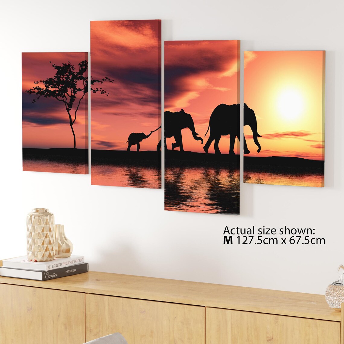 African Sunset Elephants Landscape Canvas Wall Art Print - Etsy UK