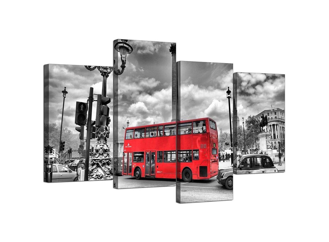 London Bus Street Scene Cityscape Canvas Wall Art Print - Etsy