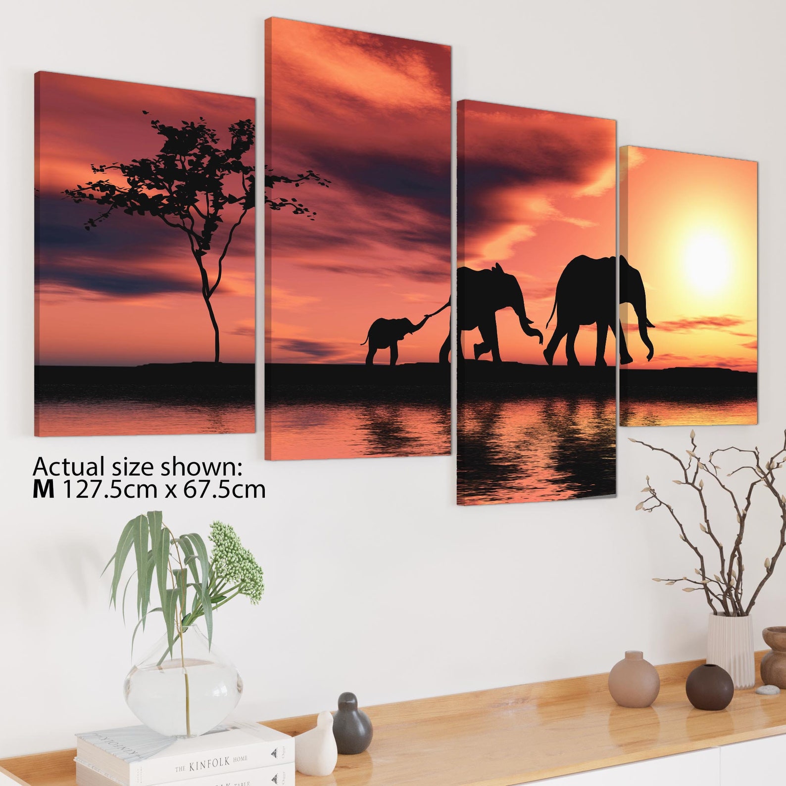 African Sunset Elephants Landscape Canvas Wall Art Print - Etsy UK