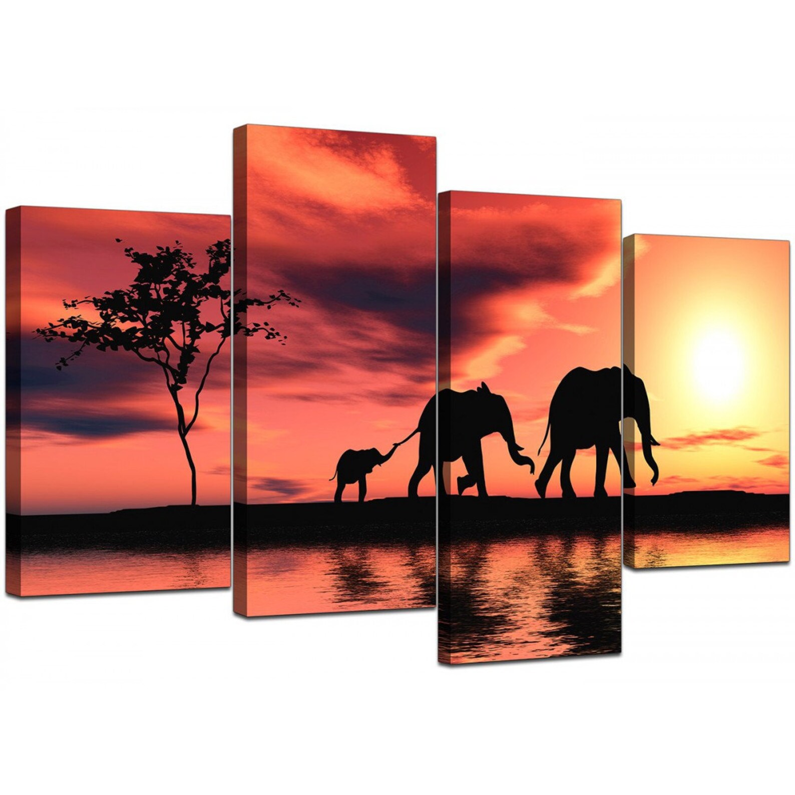 African Sunset Elephants Landscape Canvas Wall Art Print - Etsy UK