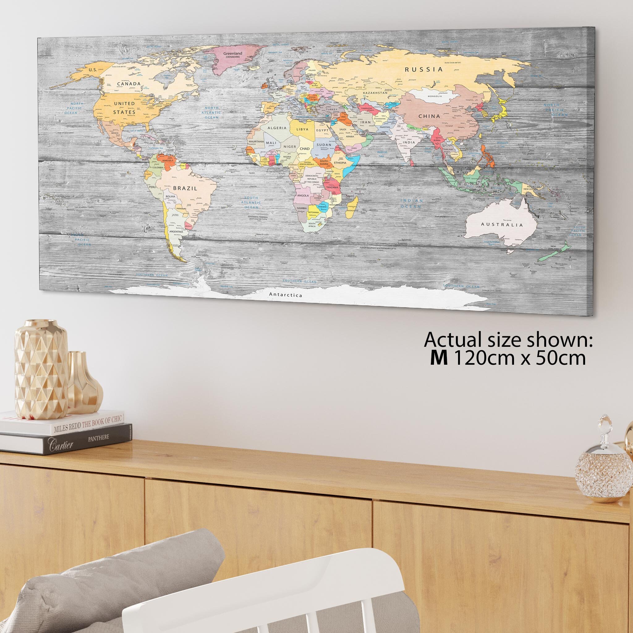 Map of the World Grey Canvas Wall Art Print - Etsy UK