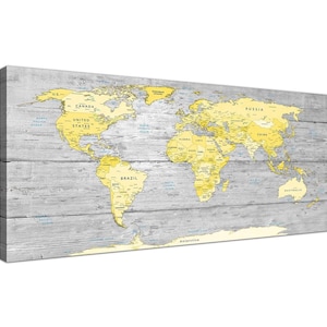 Map of the World Grey Canvas Wall Art Print - Etsy UK
