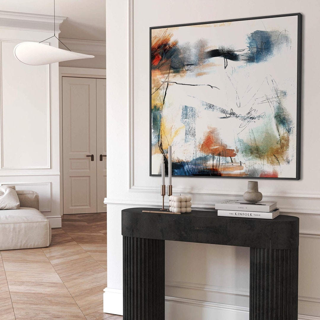 Large Modern Contemporary Abstract Wall Art - Framed Colourful Canvas ...