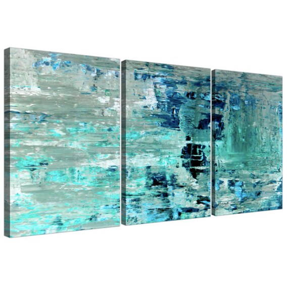 Abstract Turquoise Teal Blue and Grey Painting Wall Art Print | Etsy
