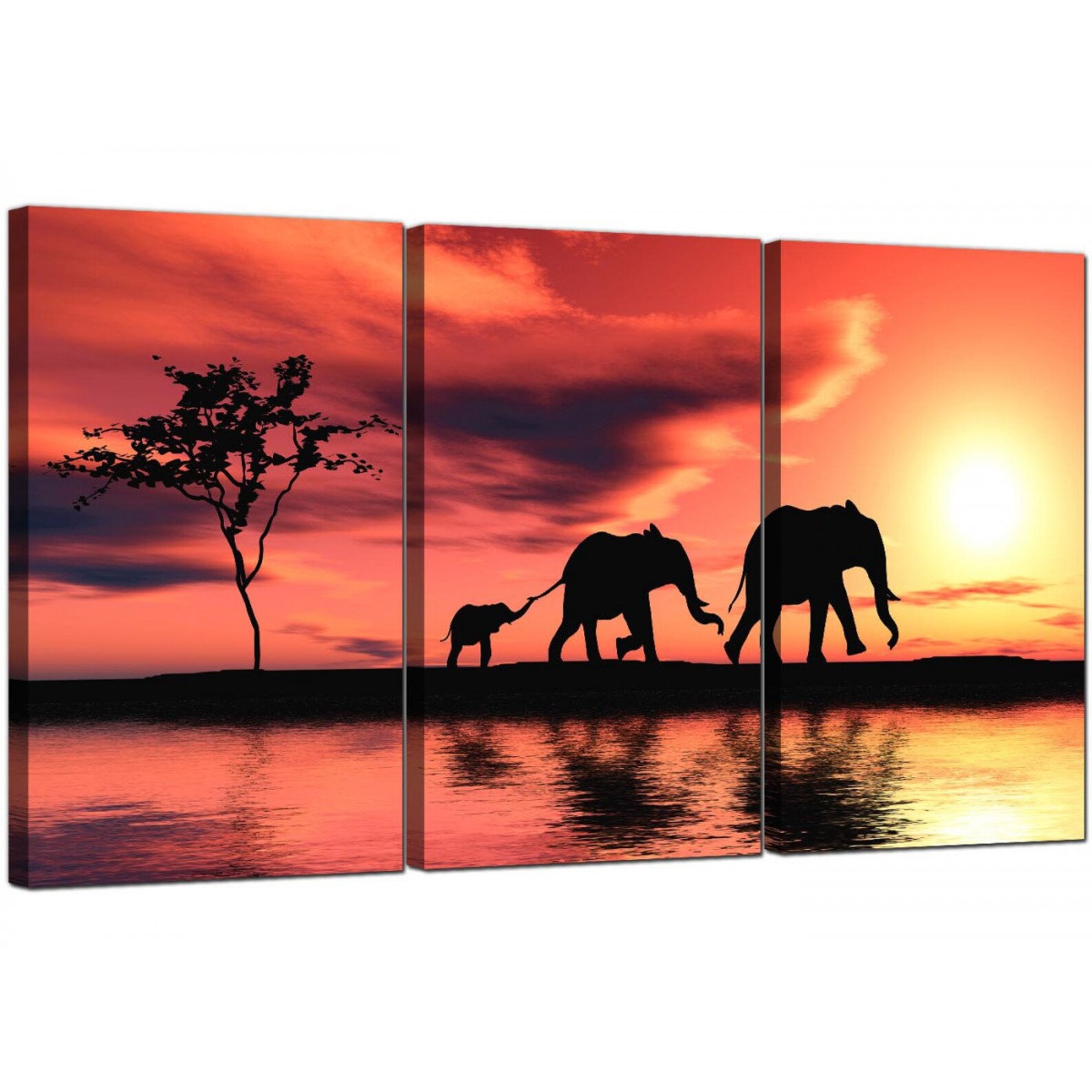 African Sunset Elephants Landscape Canvas Wall Art Print - Etsy UK