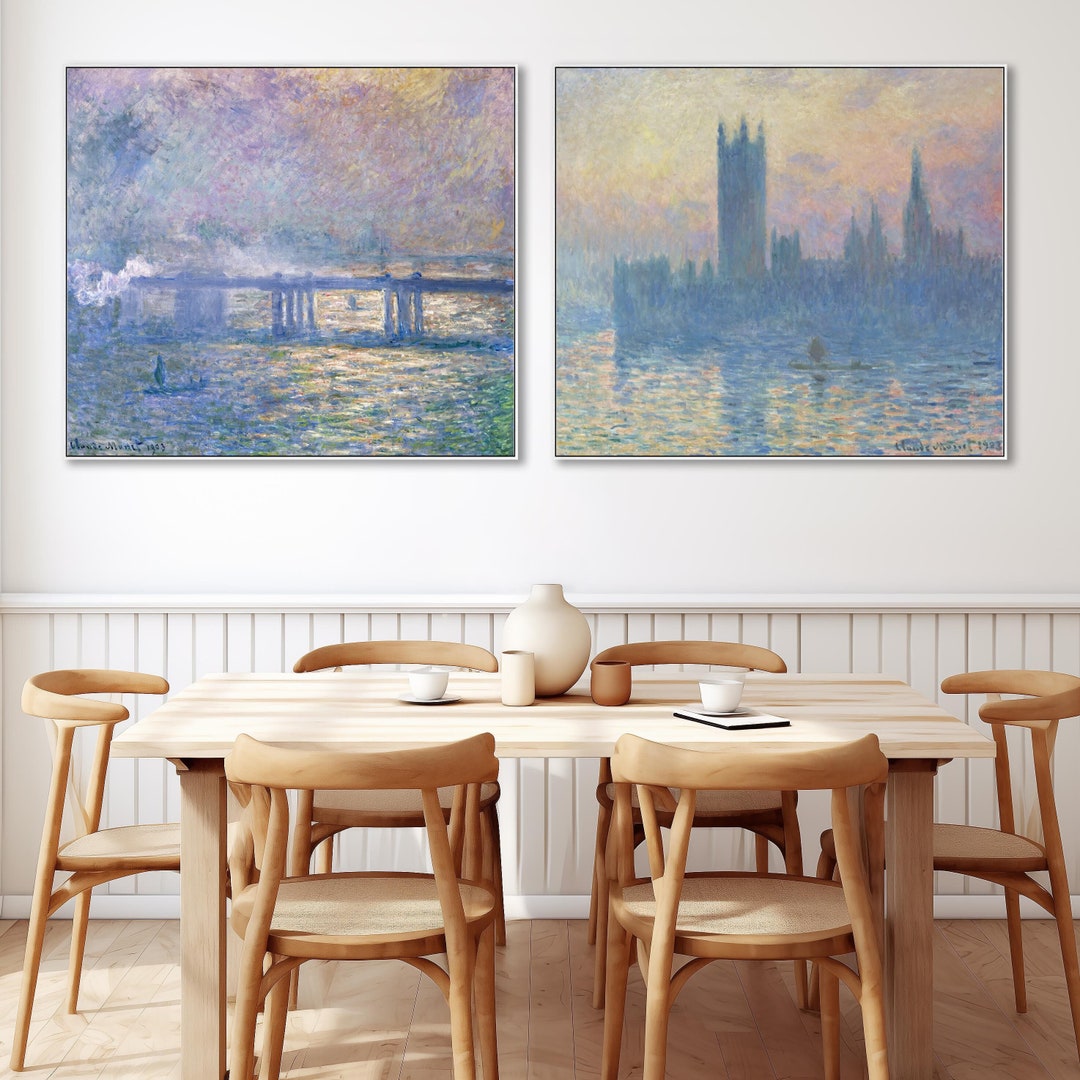Extra Large Claude Monet Thames London Pair of Blue Wall Art Framed ...