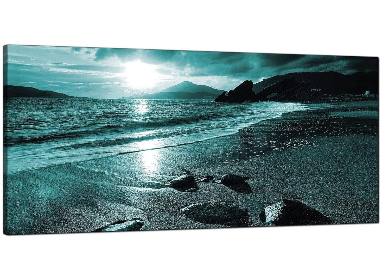 Teal Coloured Sunset Beach Scene Landscape Canvas Wall Art - Etsy UK