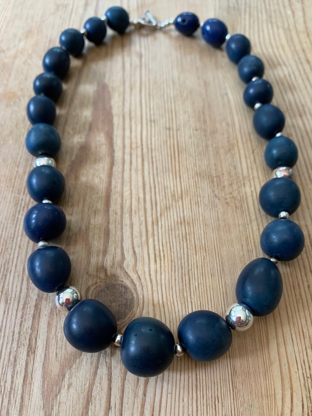 Lapis Blue Pambil and Silver Necklace - Etsy