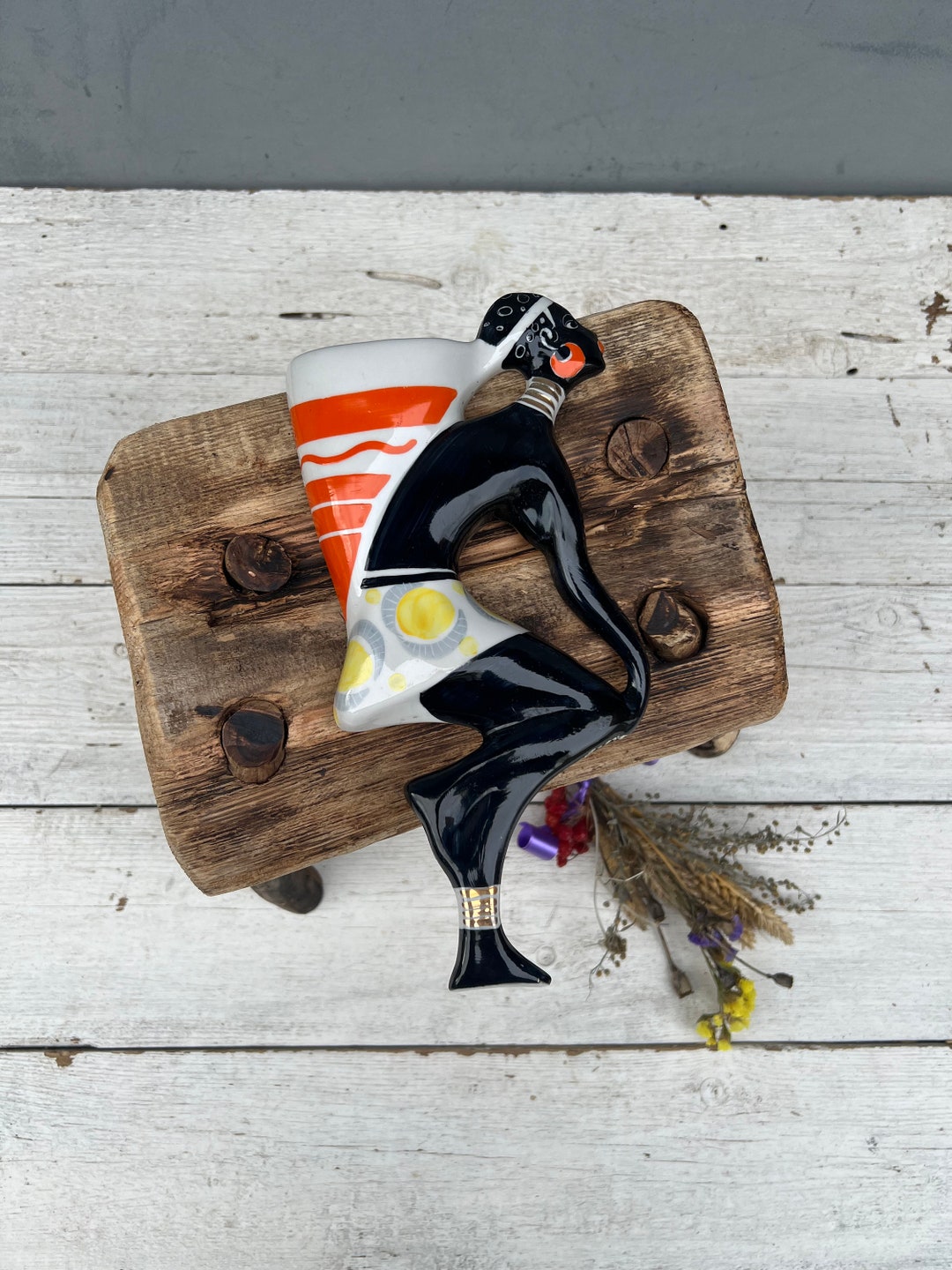 Vintage Porcelain Flower Pot, Congo Girl Silhouette, Flower Vase ...