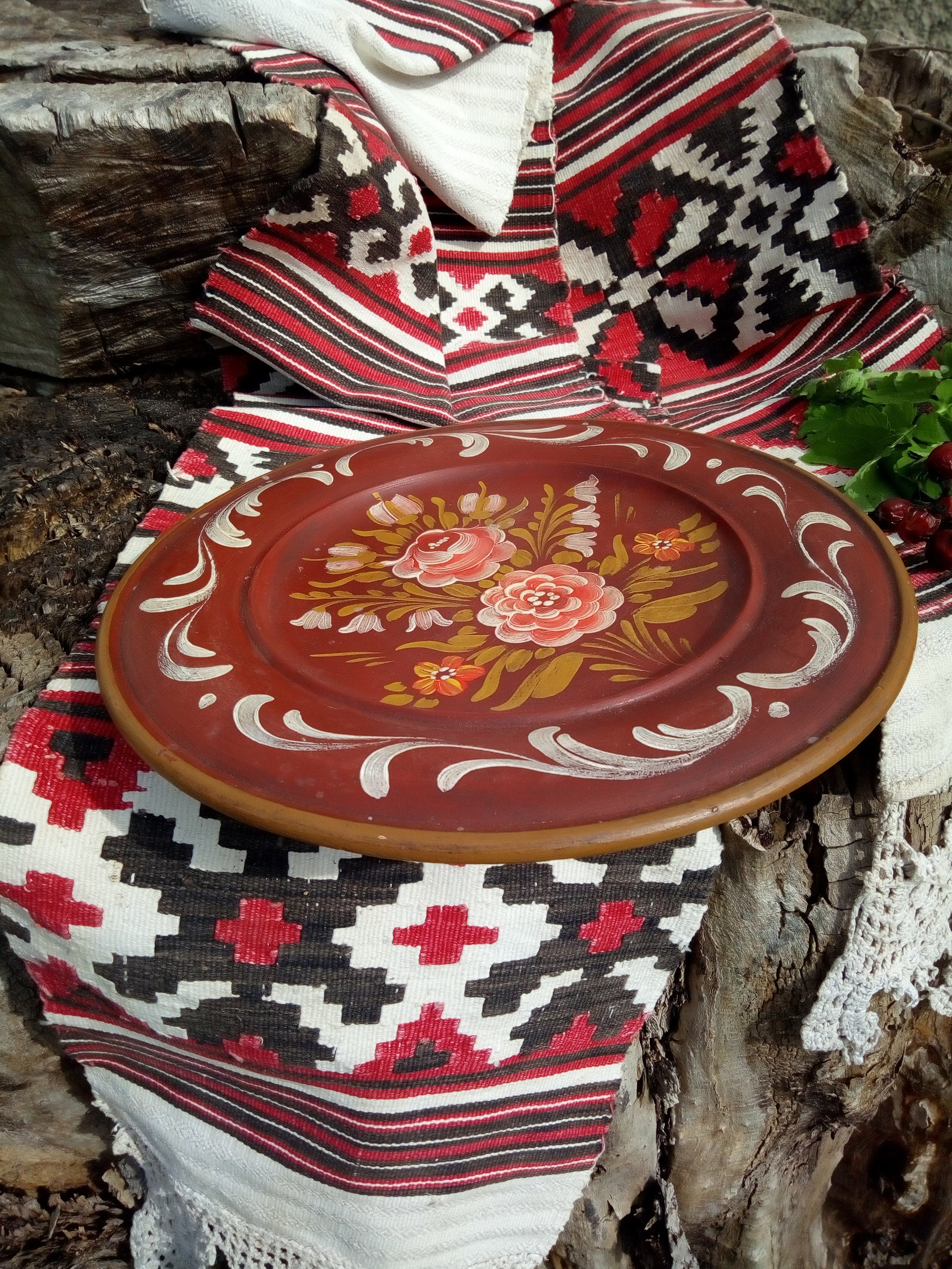 Vintage Floral Oil Painting Plate, Ukrainian Folk Art Decor - Etsy