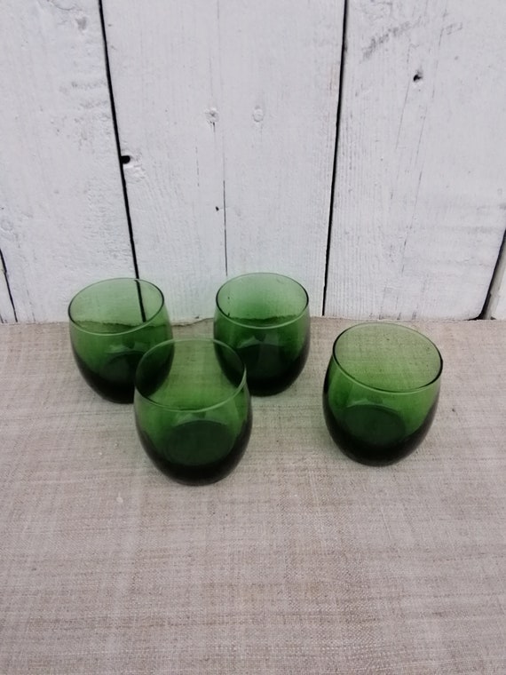 Vintage Glasses Green Glasses Four Vintage Green Glasses Etsy