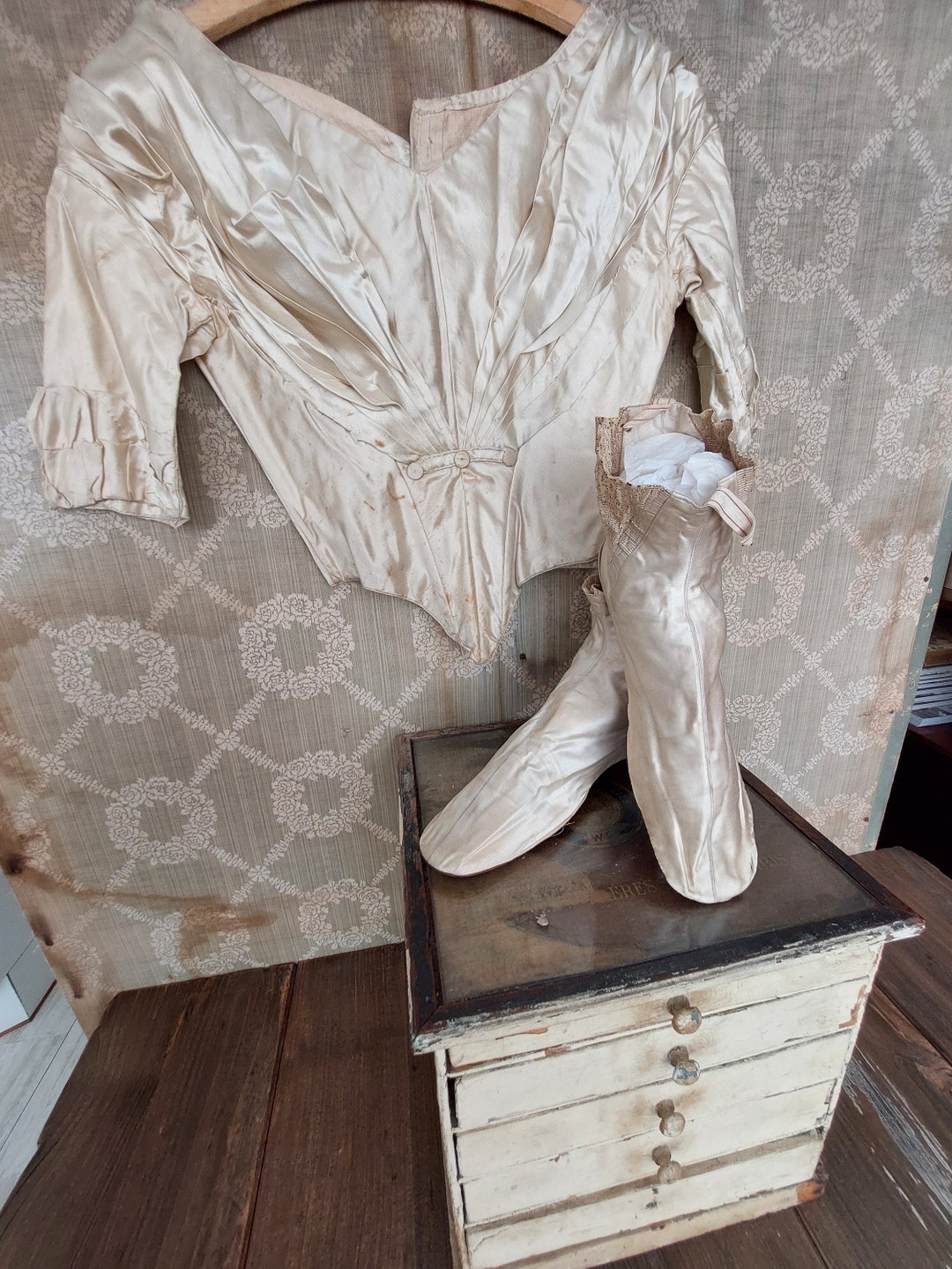 Antique 1840's Wedding Bodice 1800s 19th Century 1800 Early Creame Silk ...