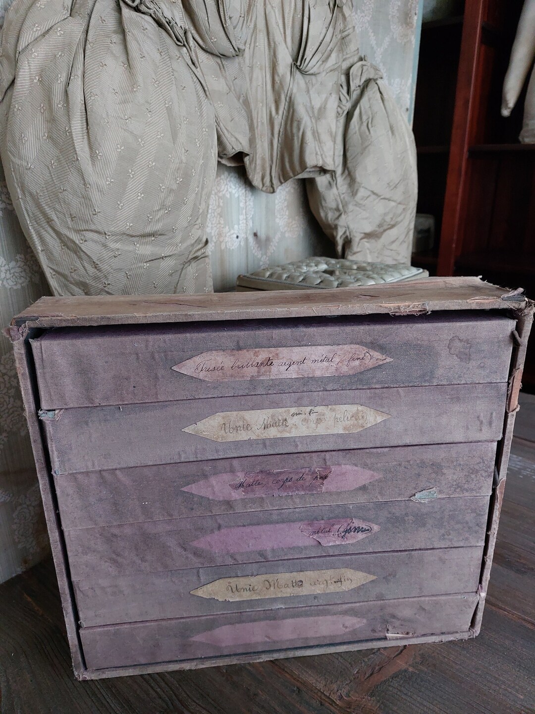 Handmade Antique Small Drawer Cabinet With Fabric Boxes Shabby - Etsy