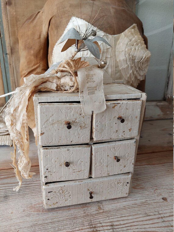 Handmade Antique Small Drawer Cabinet With Sewing Items Lace - Etsy