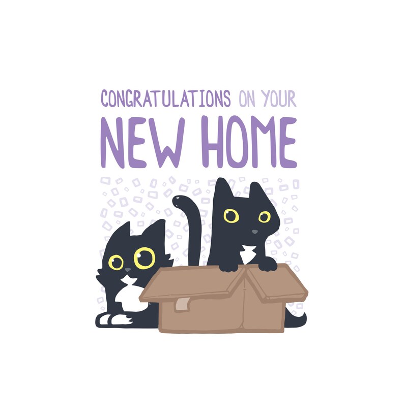 Black Cat New Home Card, Housewarming Congratulations - Etsy UK