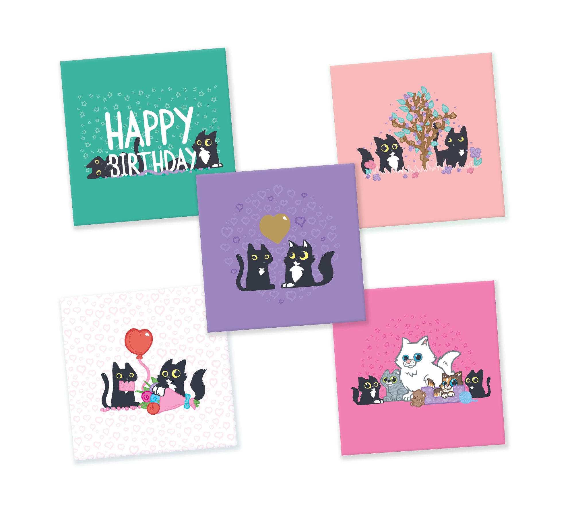 Set of 5 Blank Cat Themed Greeting Cards Pack of Five Cat - Etsy