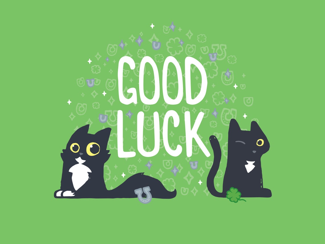Black Cat Good Luck Card, Green Good Luck Card With Black Cats, Best of ...