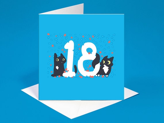 18th Birthday Card With Black Cat Eighteenth Cat Birthday - Etsy