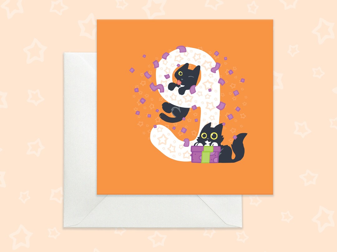 Orange 9th Birthday Card, Black Cats, Kids Card - Etsy