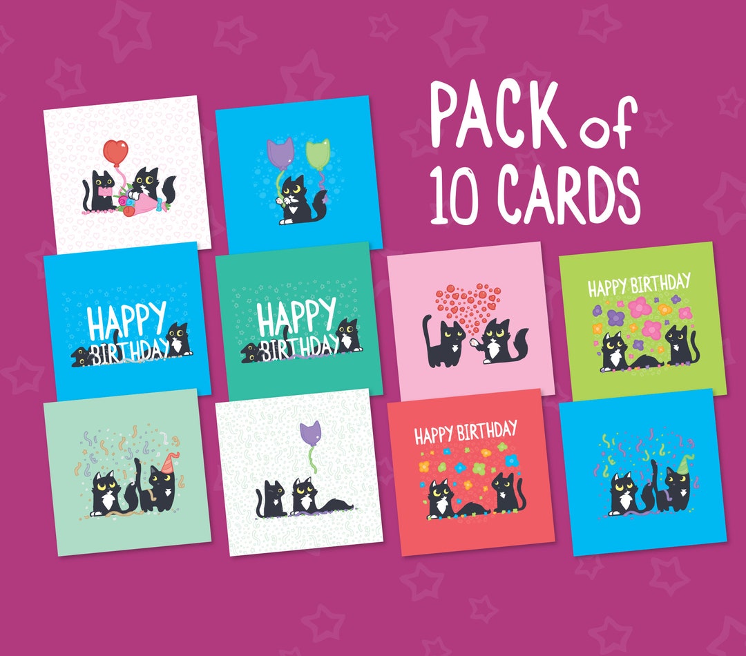 Pack of 10 Cat Themed Greeting Cards Multi Pack of Blank - Etsy