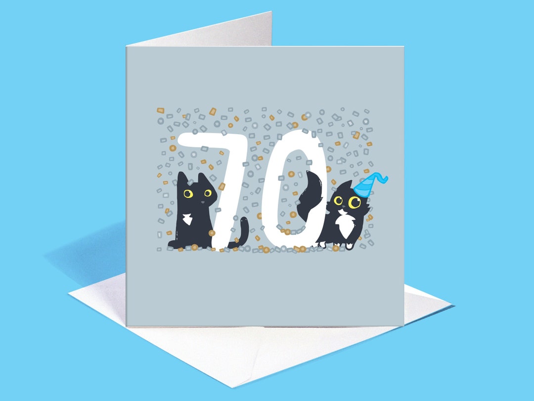 70th Cat Birthday Card, Silver 70 Card for Cat Lover, Silver Birthday ...