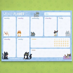 Cat Themed Weekly Planner, Weekly Planner Pad With Cat Designs, A4 Tear ...